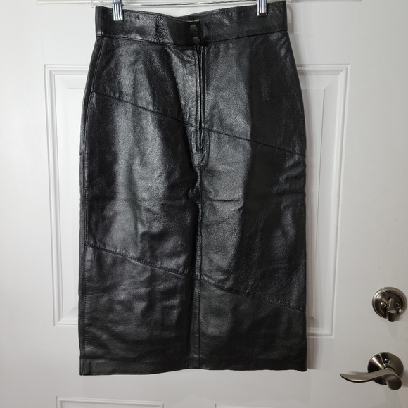 Beged -Or Suede & Leather | Skirts | 9s Vintage Black Leather Pencil ...